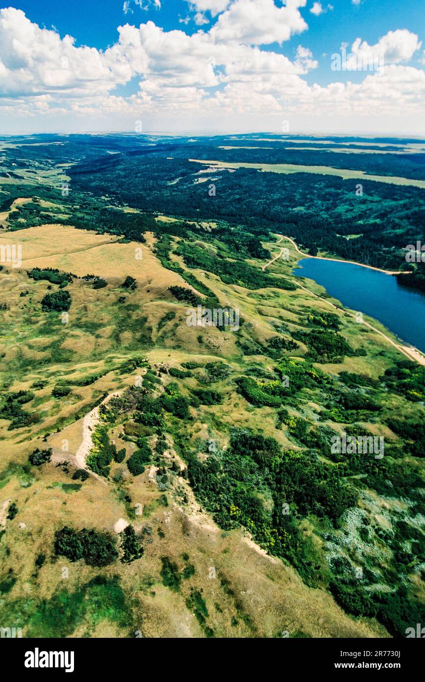 Aerial of Cypress Hills Interprovincial Park, Alberta, Saskatchewan ...