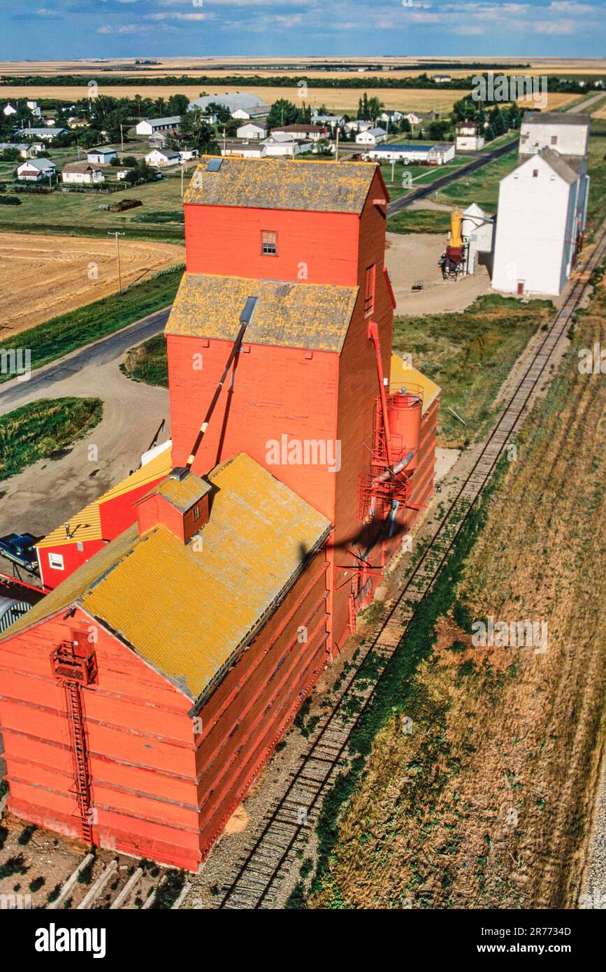 Aerial of grain elevators, Neville, Saskatchewan, Canada Stock Photo ...
