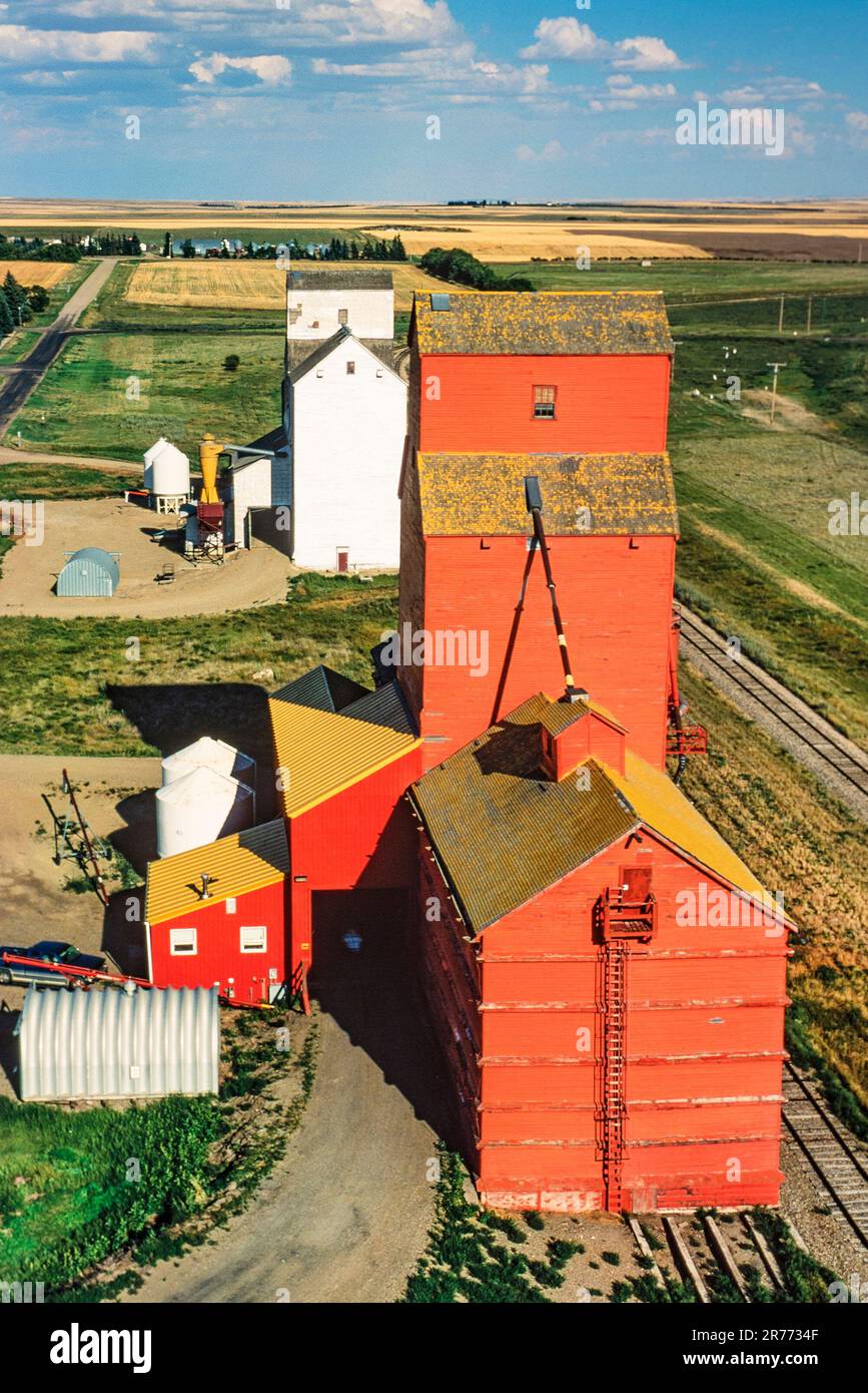 Aerial of grain elevators, Neville, Saskatchewan, Canada Stock Photo ...