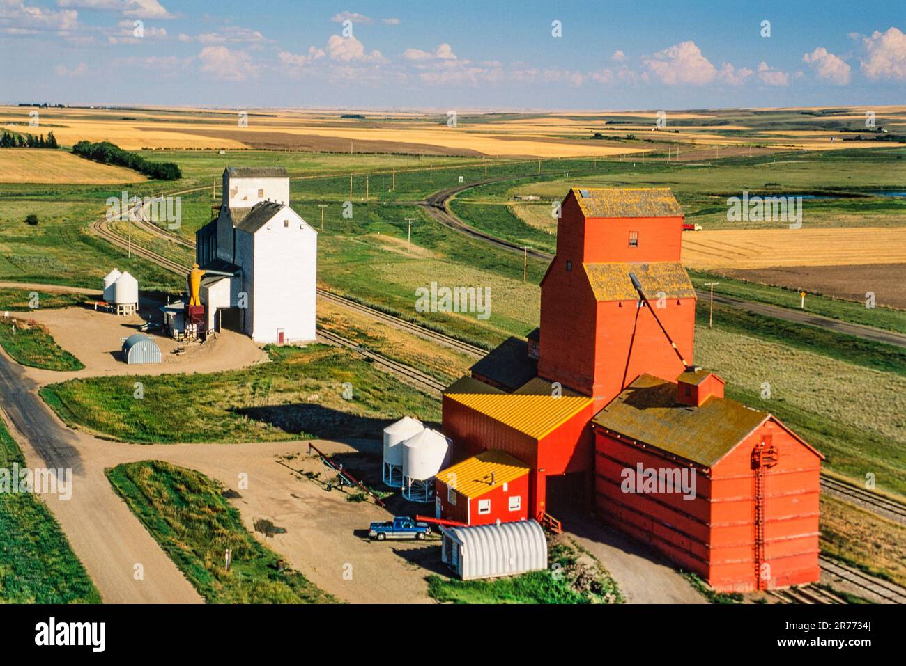 Aerial of grain elevators, Neville, Saskatchewan, Canada Stock Photo ...