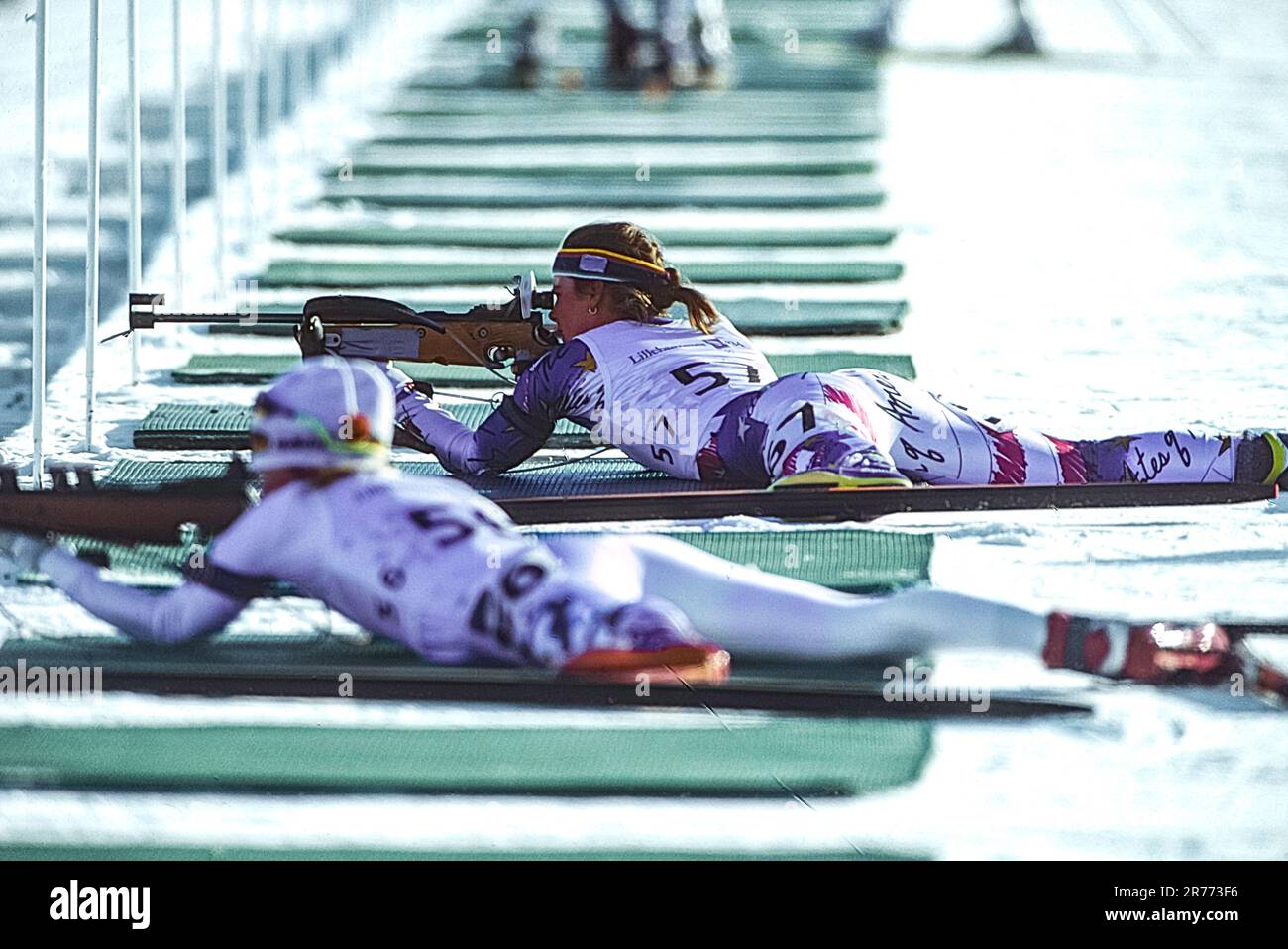 Beth Coats (USA) competing in the Women's biathlon 15 km individual competition at the 1994 ...