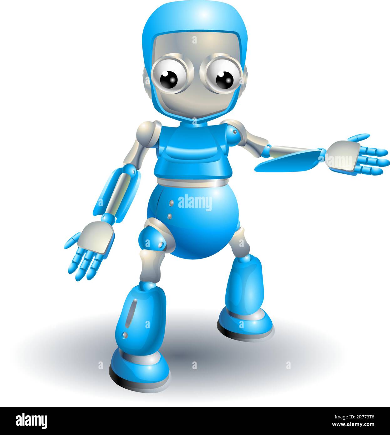 A cute blue robot character showing the viewer something with a hand ...
