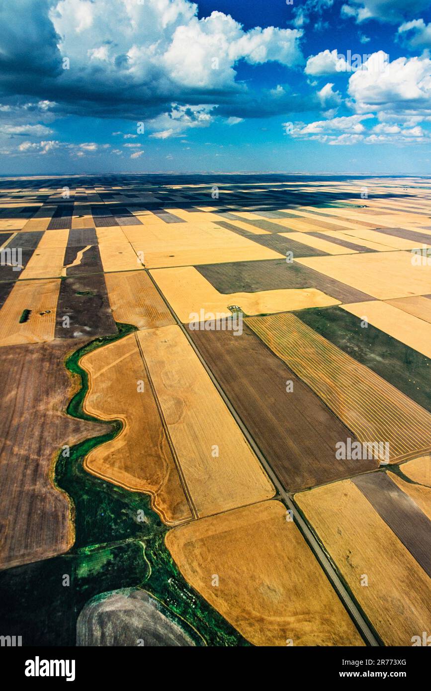 Aerial of prairie farms near Yorkton, Saskatchewan, Canada Stock Photo ...