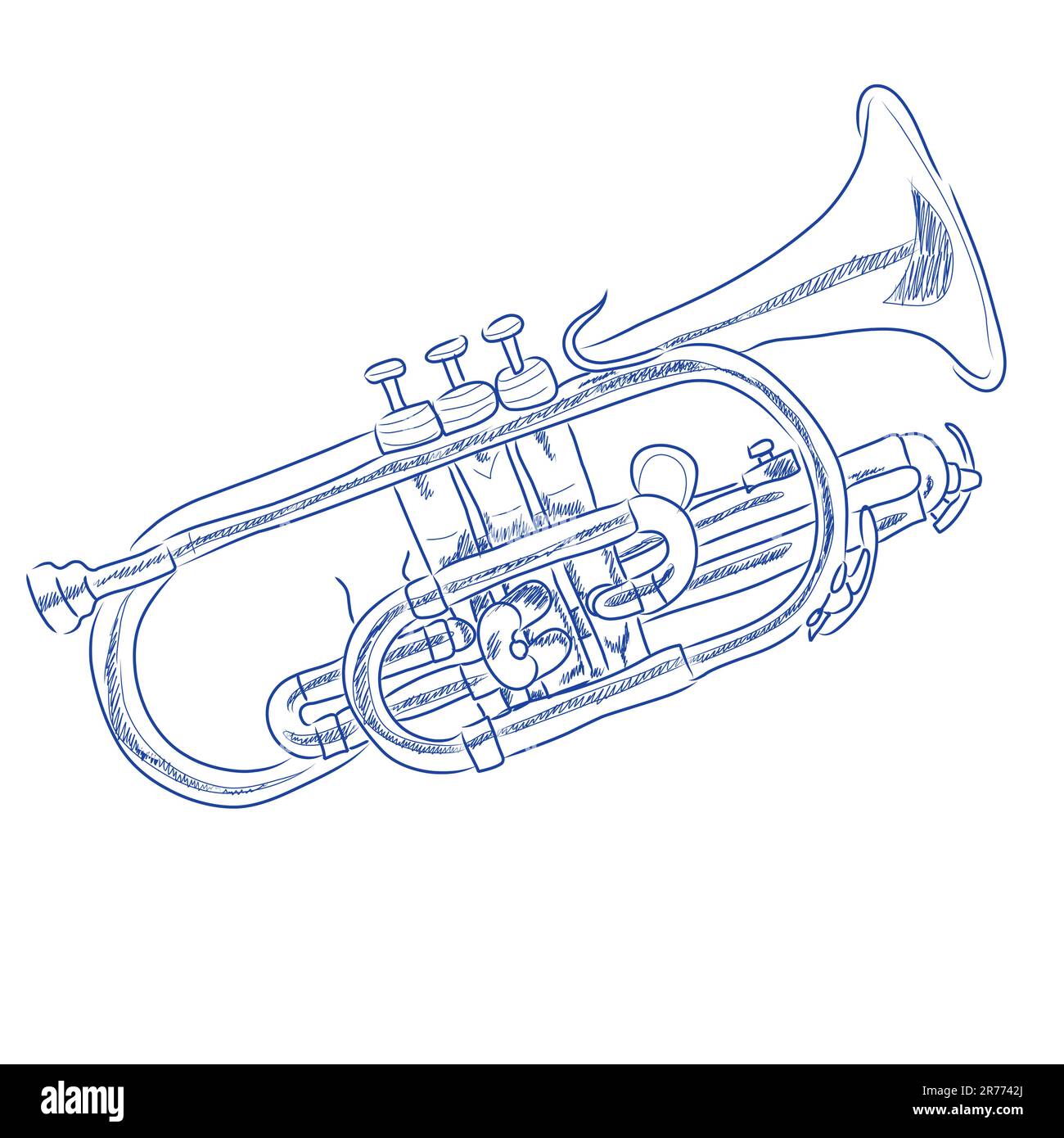 Vector sketch of a trumpet in blue ink Stock Vector Image & Art - Alamy