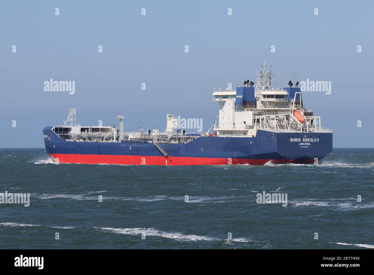 The crude oil tanker Boris Sokolov leaves the port of Rotterdam on ...