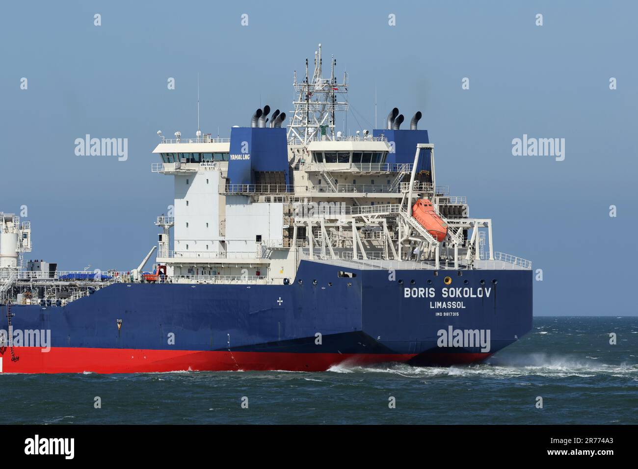 The crude oil tanker Boris Sokolov leaves the port of Rotterdam on ...