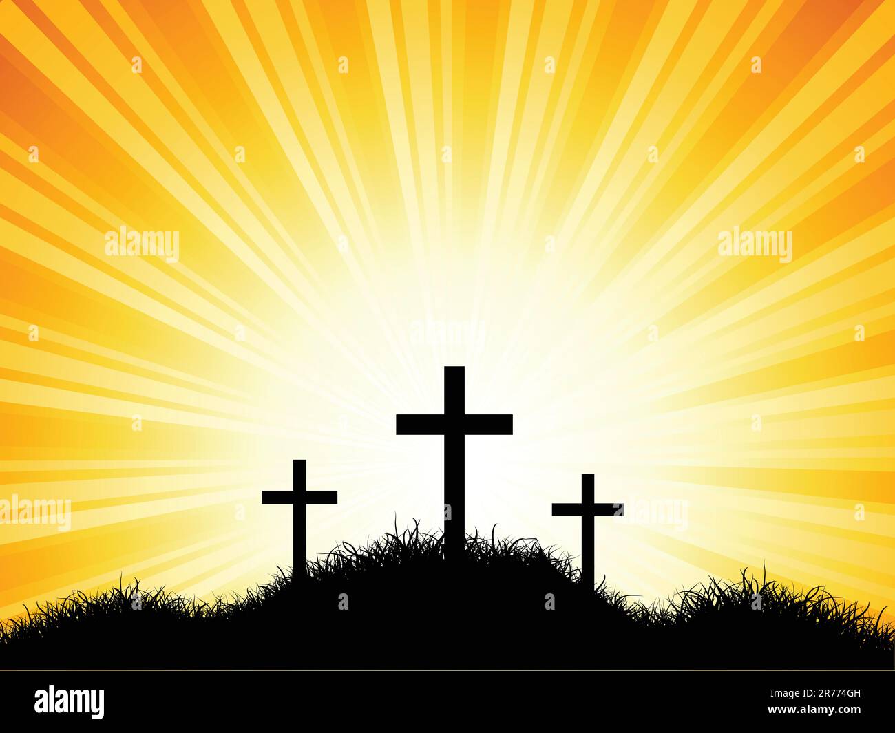 Three Crosses On A Hill At Sunset