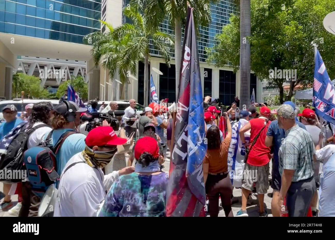 MIAMI, FL, JUNE 13: View of protestors and supporters seen outside U.S ...