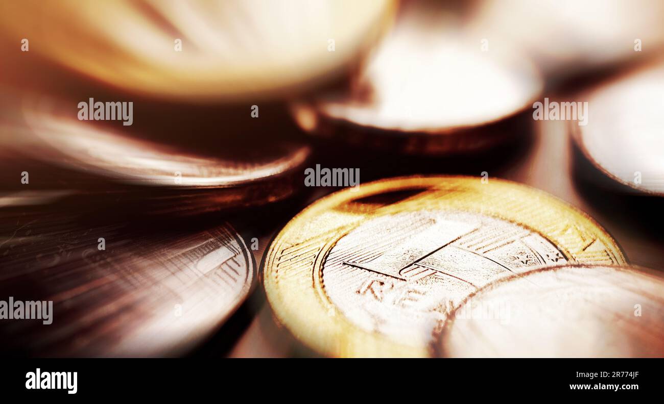 Brazilian real coins, with golden tone. Banking savings or investment ...