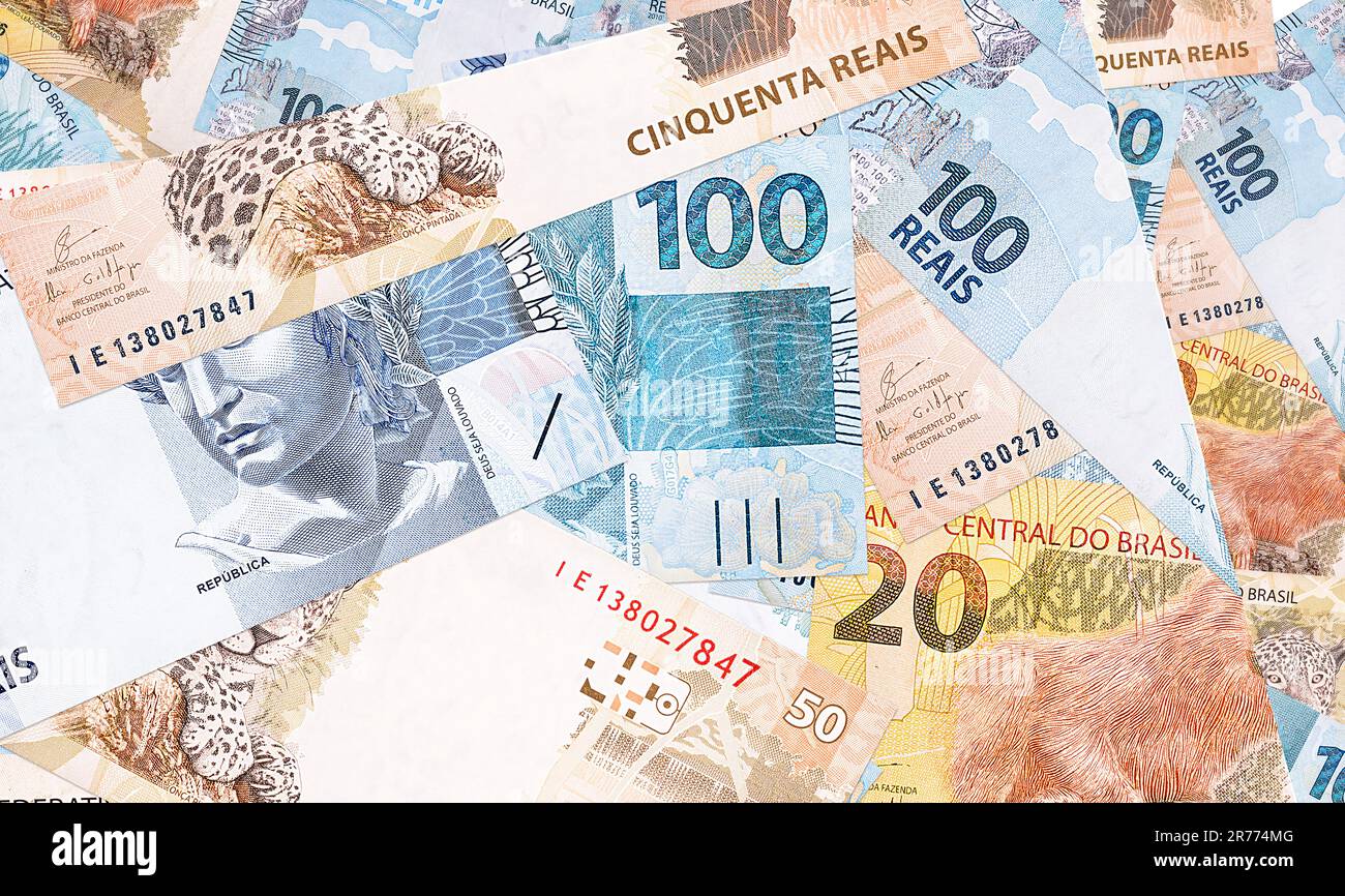 various brazil money banknotes, real banknotes in texture and ...