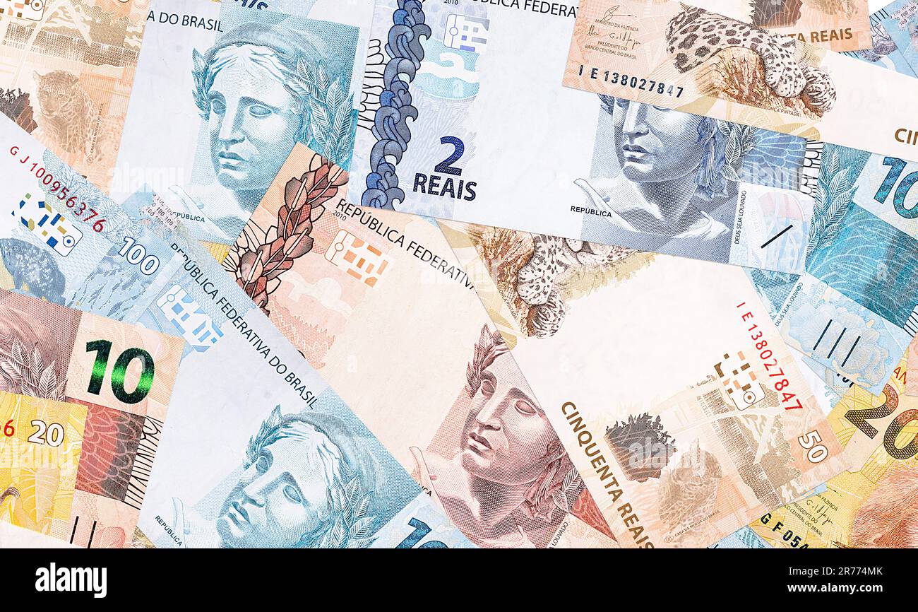 various brazil money banknotes, real banknotes in texture and ...