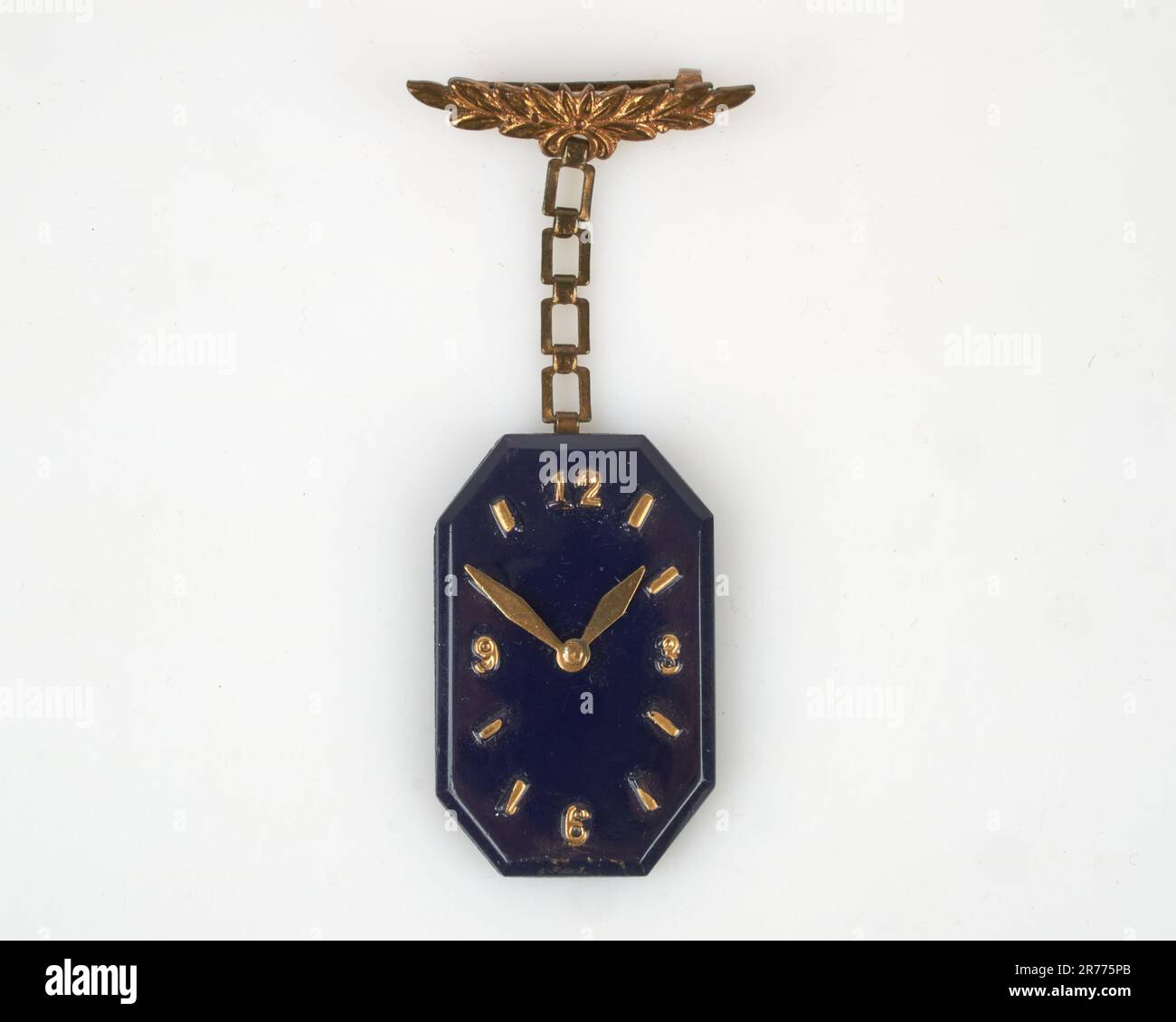 Antique 1930s Art Deco glass and gilded metal pendant watch brooch pin ...