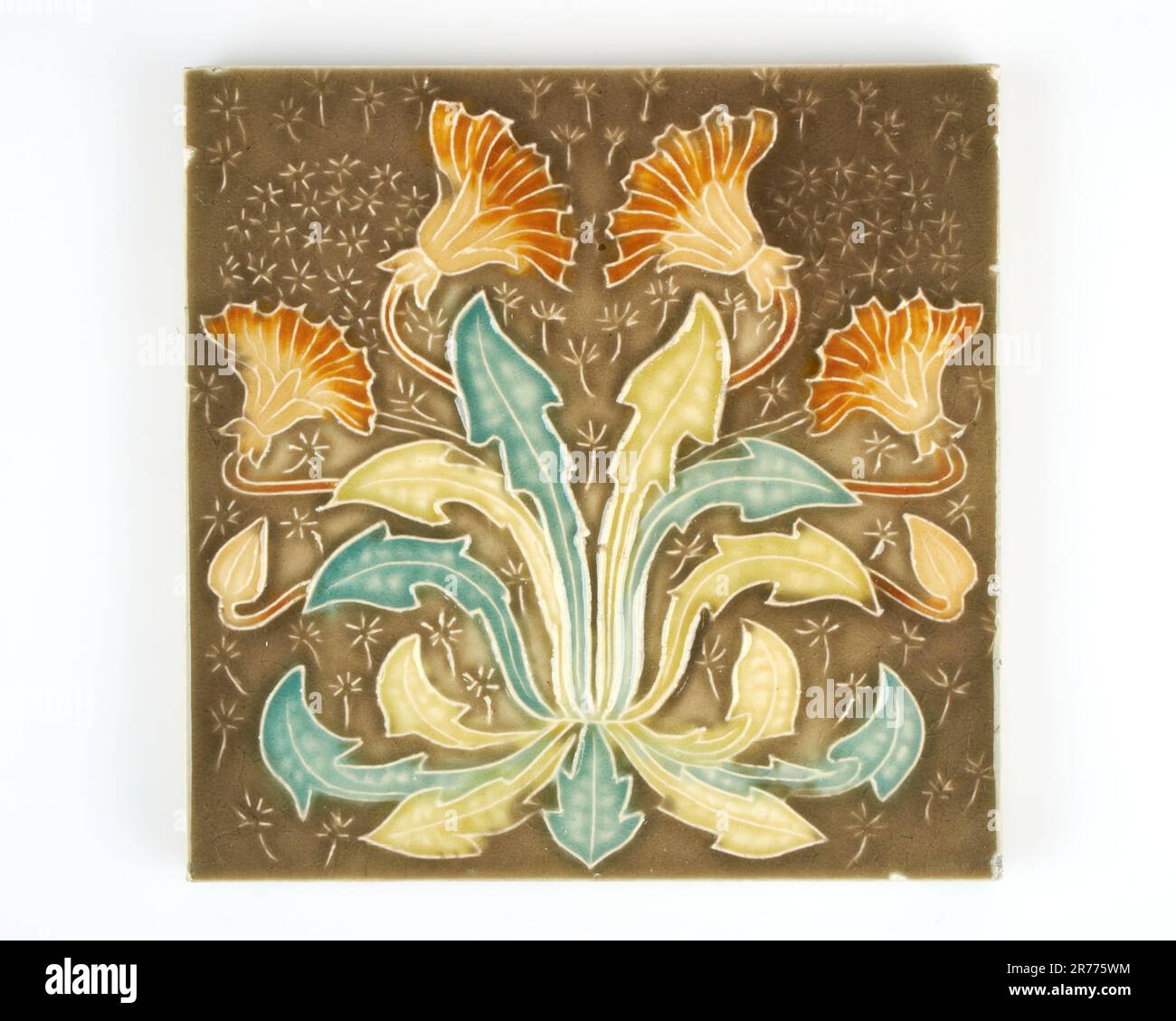 Antique 1900s Gibbons Hinton Art Nouveau dandelion pottery tile Stock ...