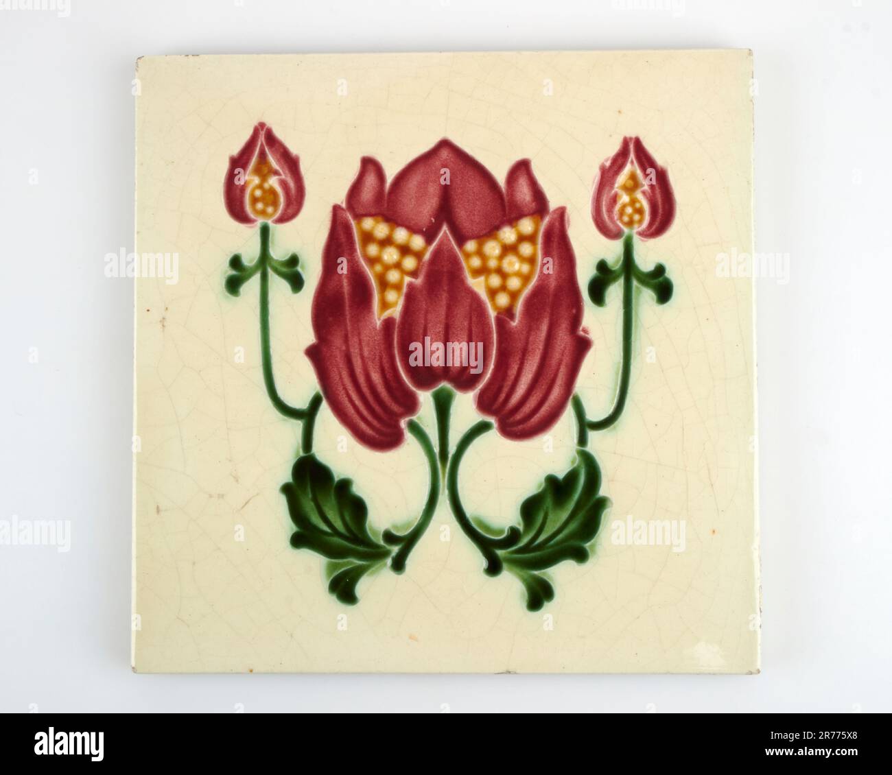 Antique 1900s English Art Nouveau H.A. Ollivant pink and amber flower ...