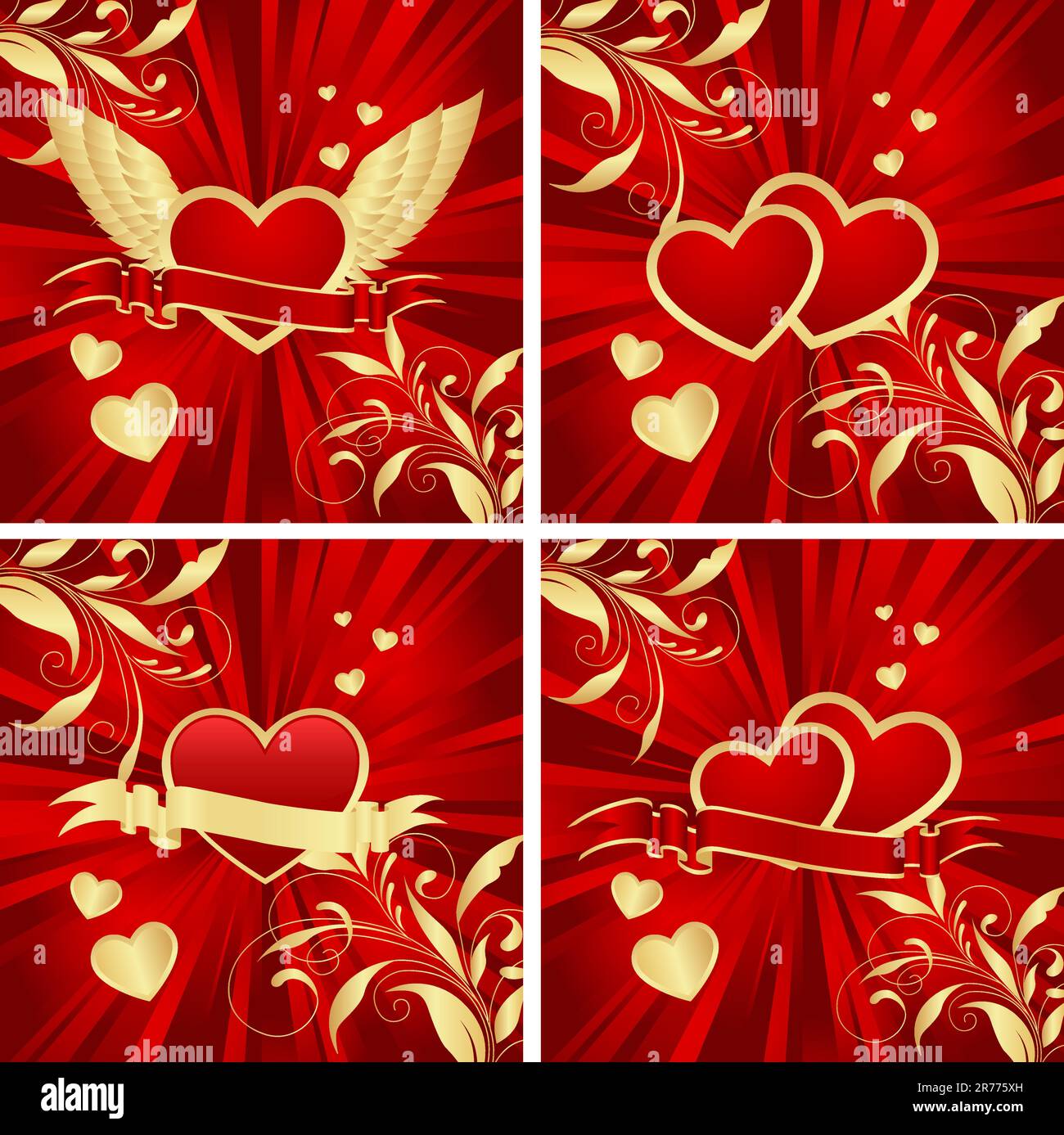 Set of celebratory Valentine's backgrounds with decorations. Vector ...