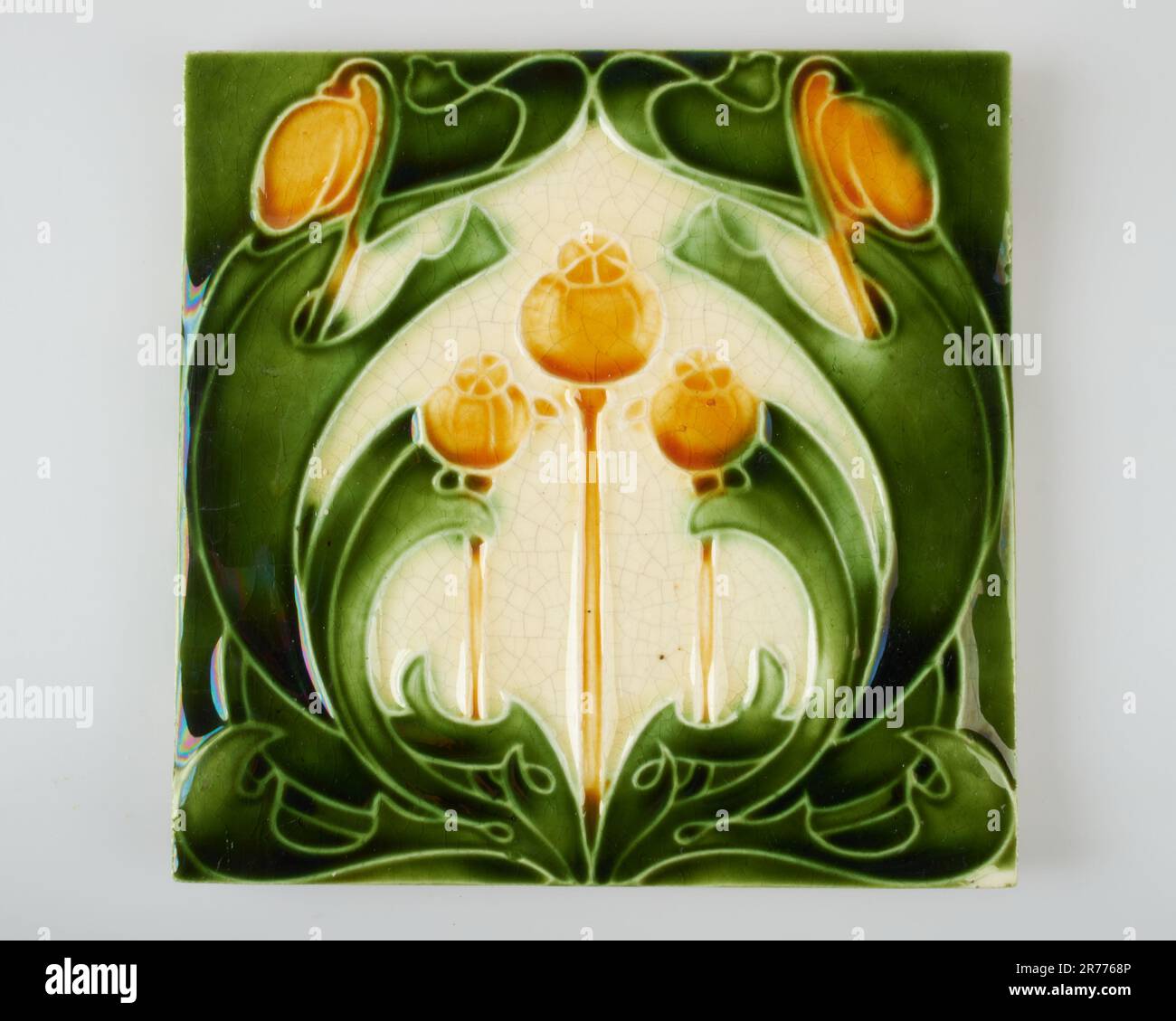 Antique 1900s Lea and Boulton Art Nouveau poppy seed pod pottery tile ...