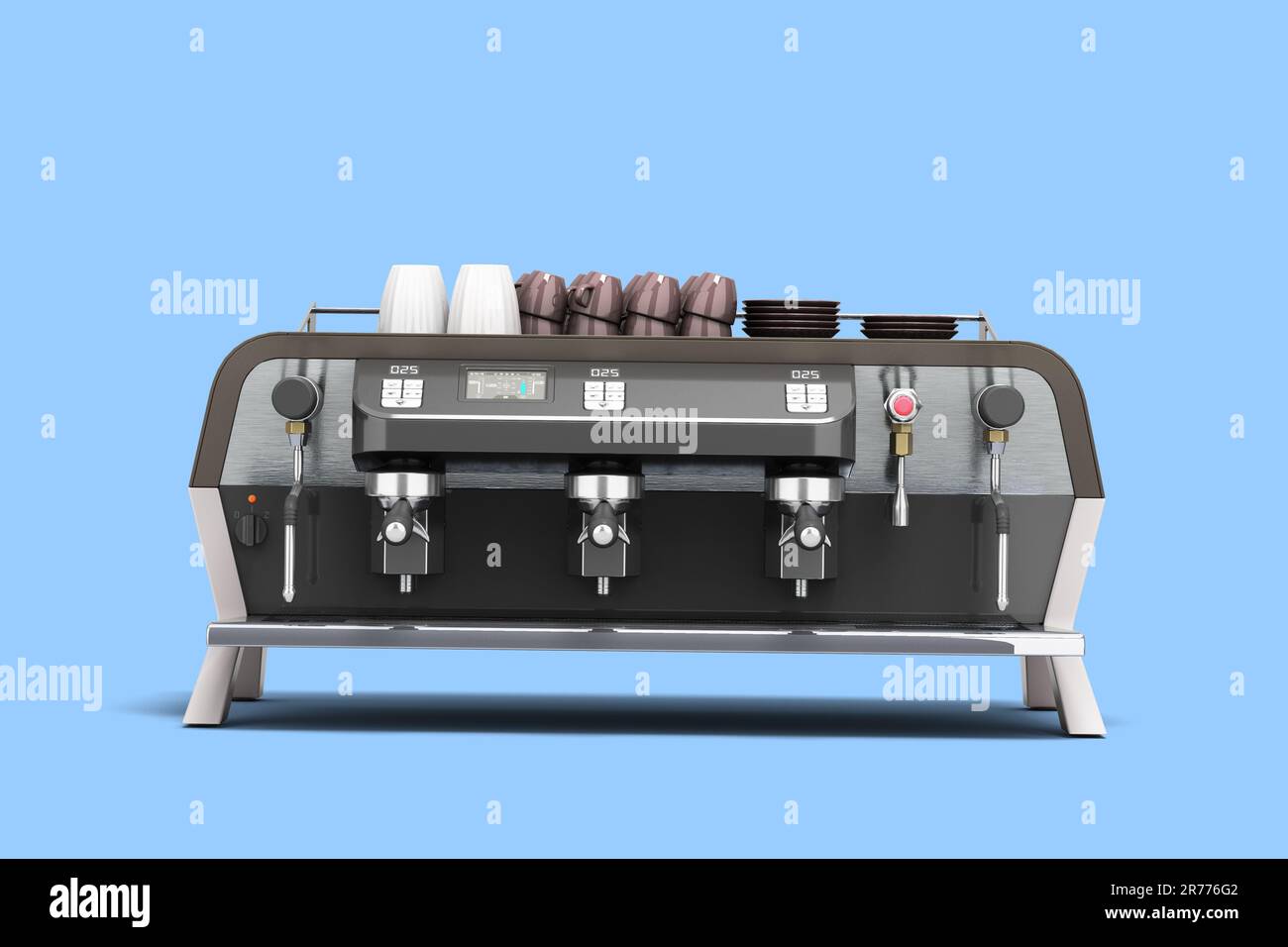new professional coffee machine front view 3d render on blue Stock ...
