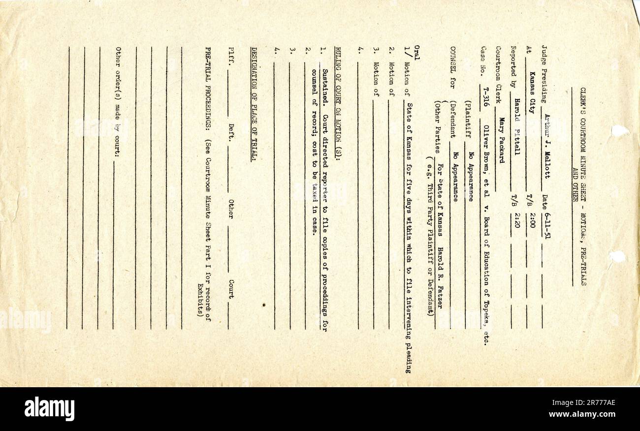 Clerk's Courtroom Minute Sheet. Central Plains Region (Kansas City, MO ...