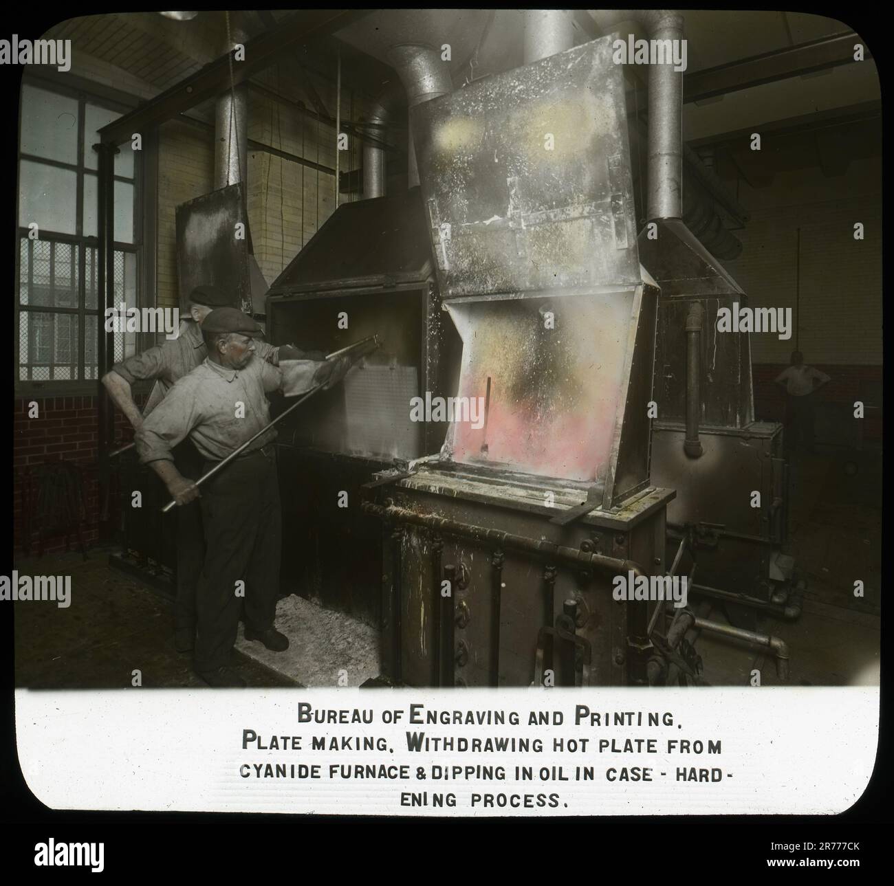 Plate Making, Withdrawing Hot Plate from Cyanide Furnace and Dipping in ...