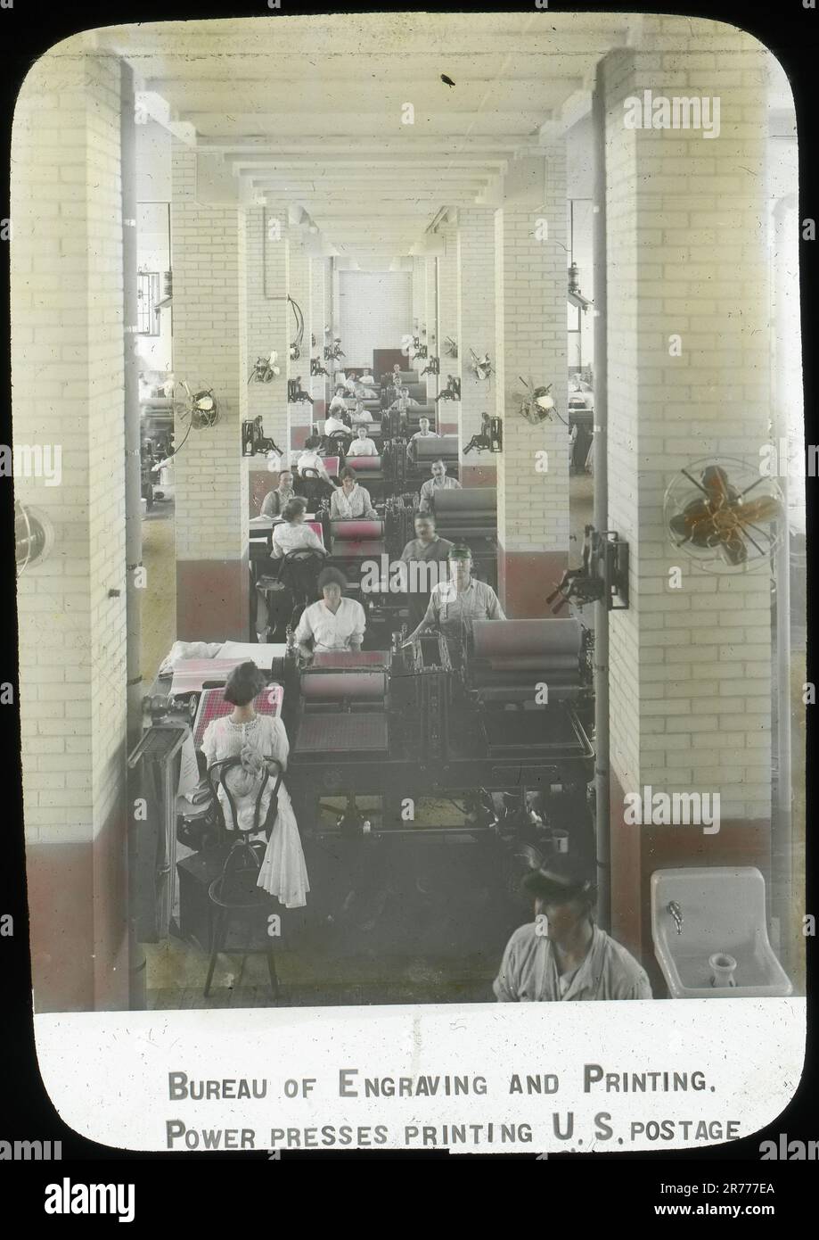 Power Presses Printing U.S. Postage Stamps, View from Visitors' Gallery ...
