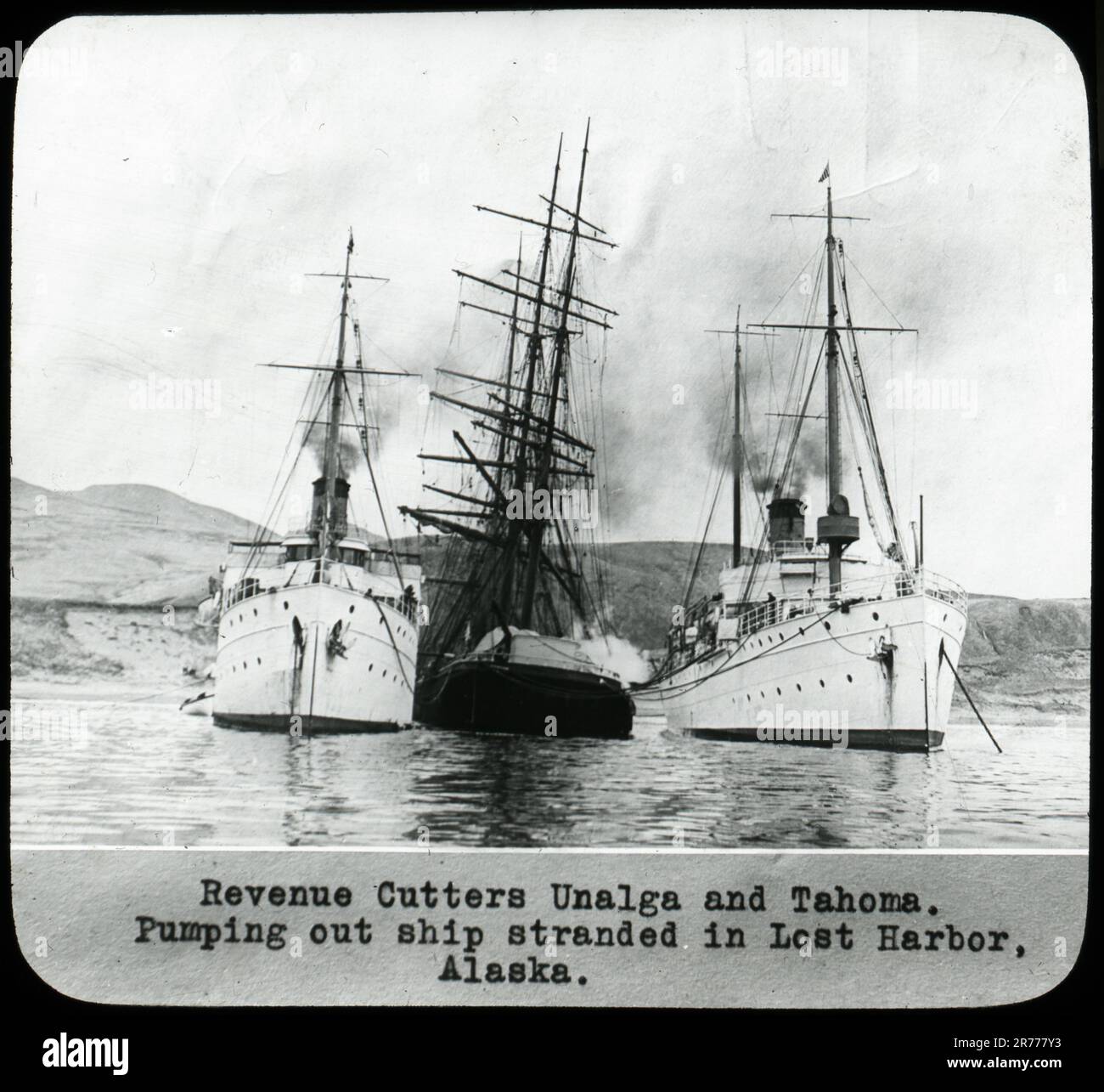 Revenue Cutters Unalga and Tahoma, Pumping out ship stranded in Lost ...