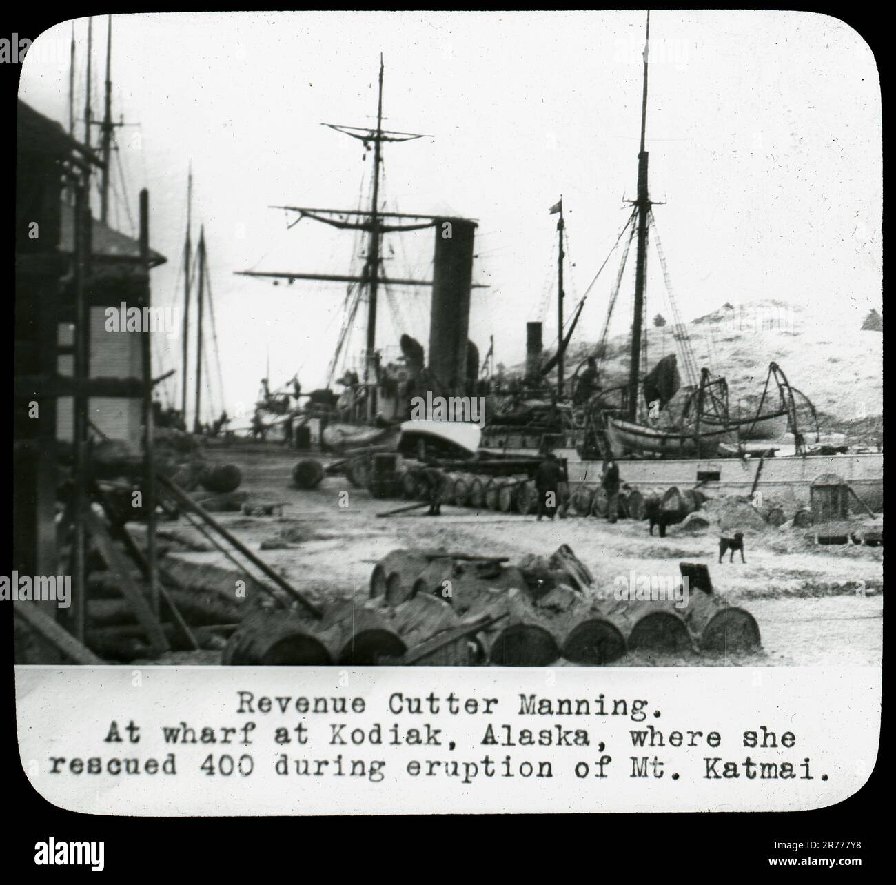 Revenue Cutter Manning, At wharf at Kodiak, Alaska, where she rescued ...