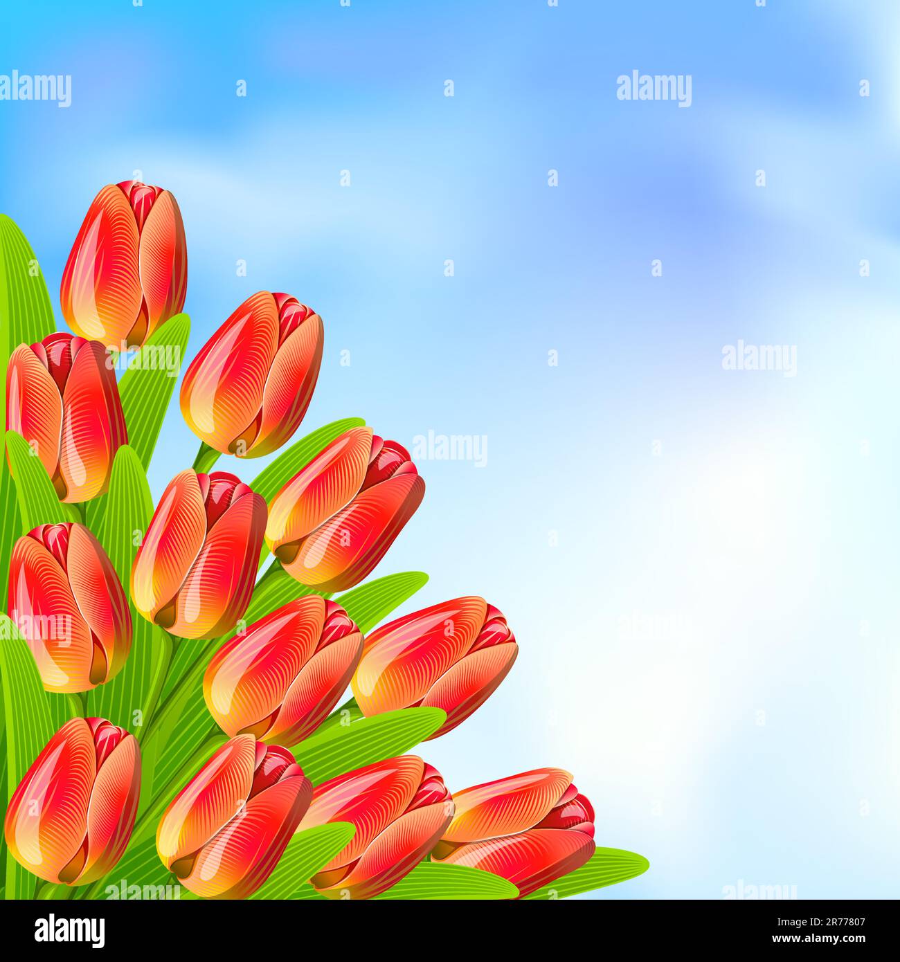Spring background with blue sky and tulips.Clipping Mask Stock Vector ...
