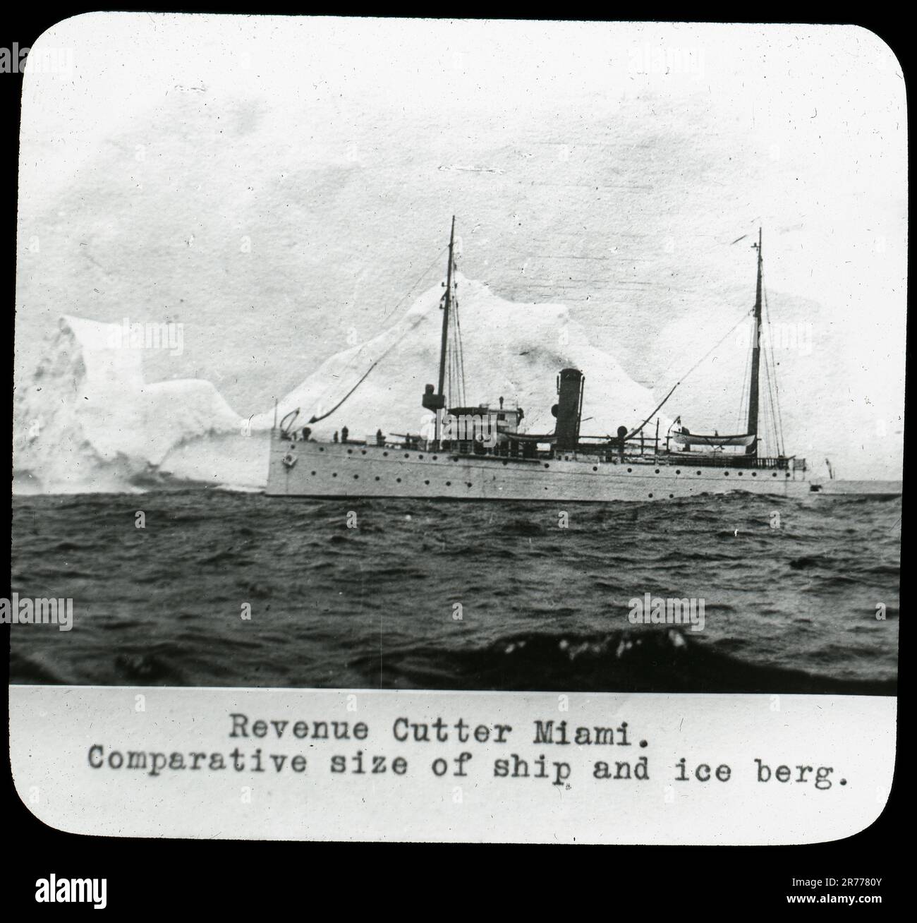 Revenue Cutter Miami, Comparative size of ship and iceberg. Photographs ...