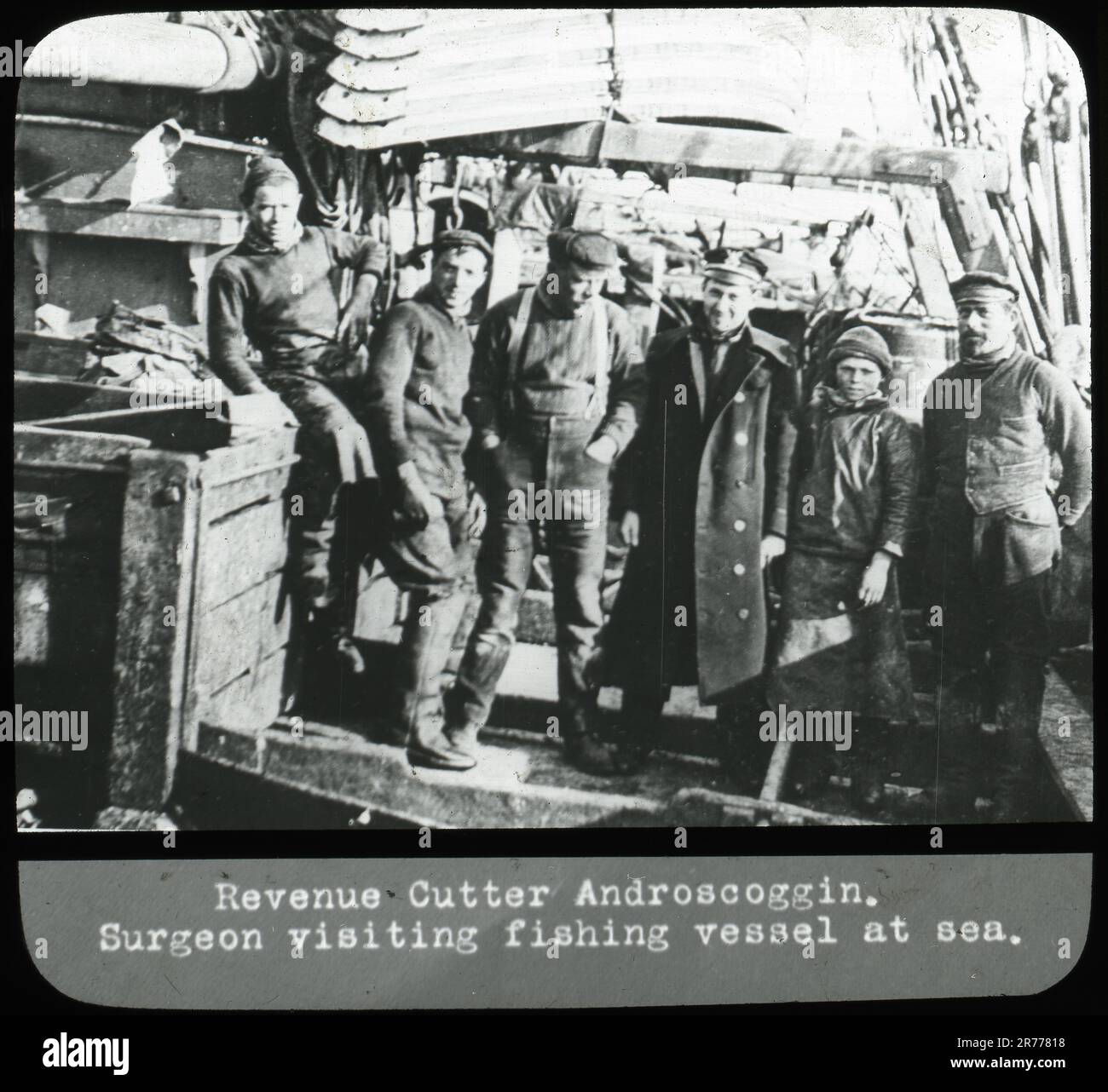 Revenue Cutter Androscoggin, Surgeon visiting fishing vessel at sea ...