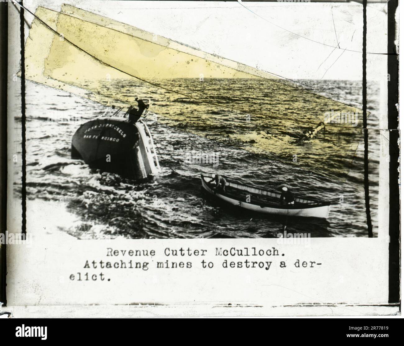 Revenue Cutter McCulloch, Attaching mines to destroy a derelict ...