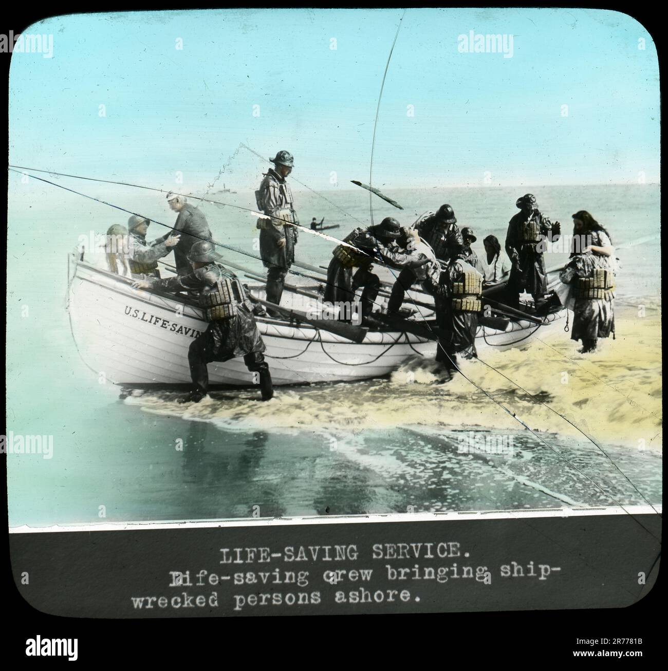 Life-Saving Crew Bringing Shipwrecked Persons Ashore. Lifesaving ...