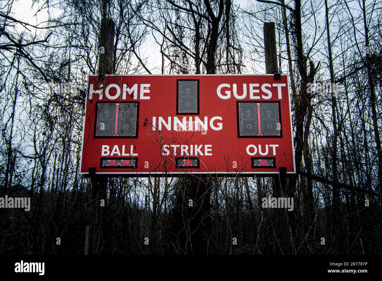A close-up image of a red scoreboard with the words 'Home' and 'Guest ...
