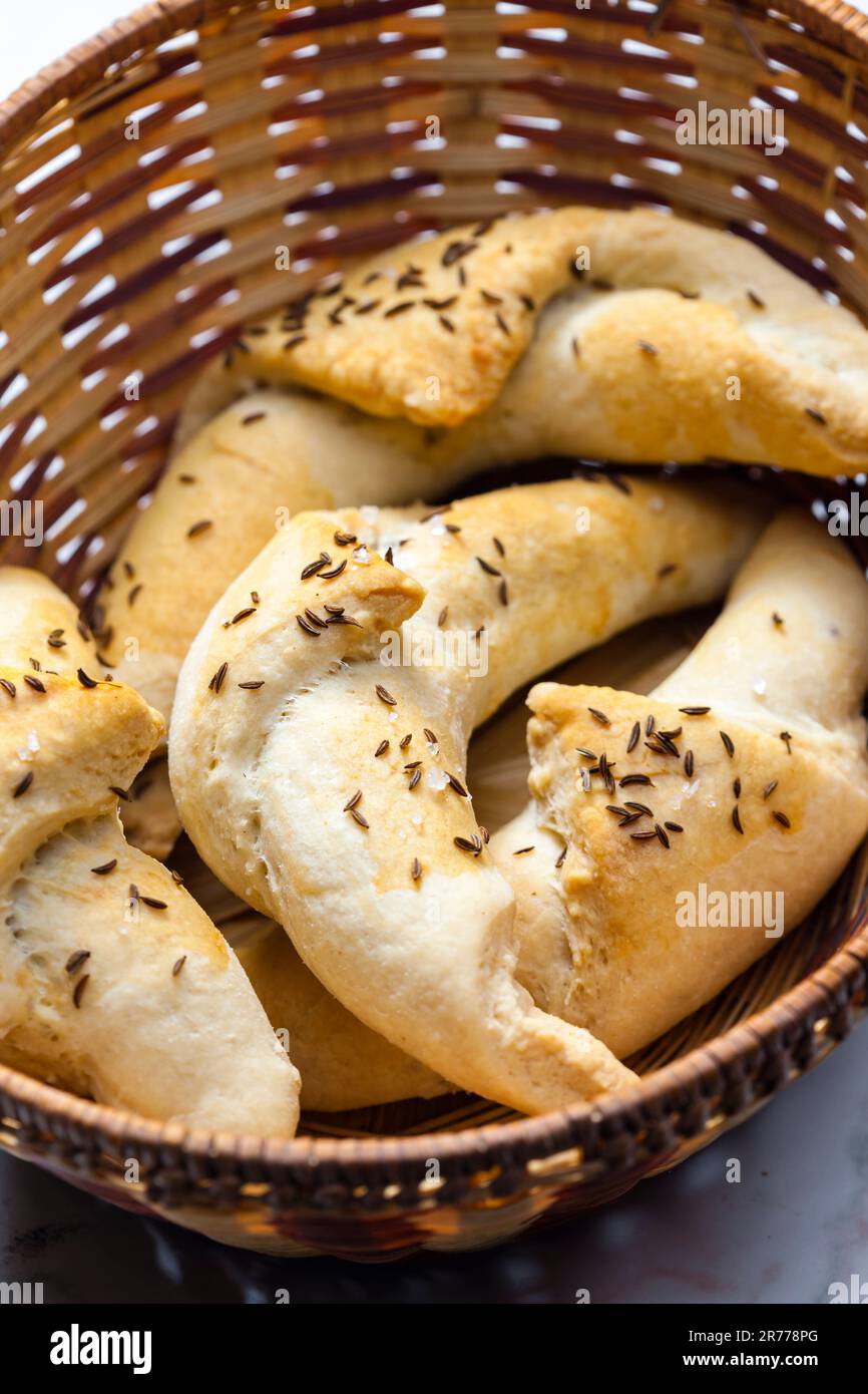 homemade rolls with salt and cumin Stock Photo - Alamy