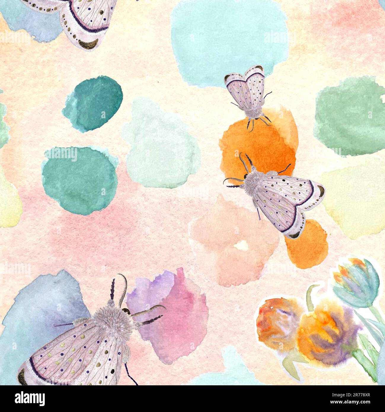 Hand painted watercolor stain delicate moth pattern Stock Photo - Alamy