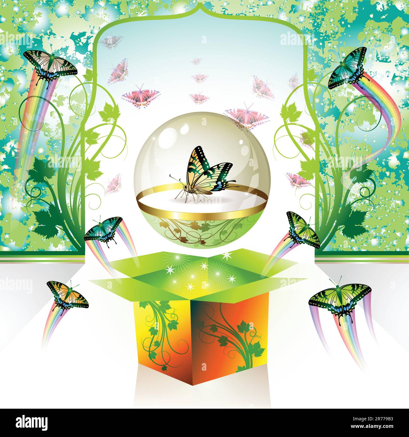 Springtime box with butterflies, vector illustration Stock Vector Image ...