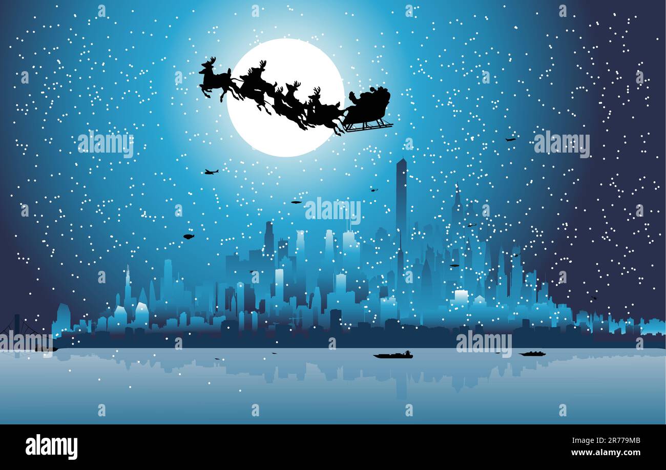 Moon over town Stock Vector Images - Alamy