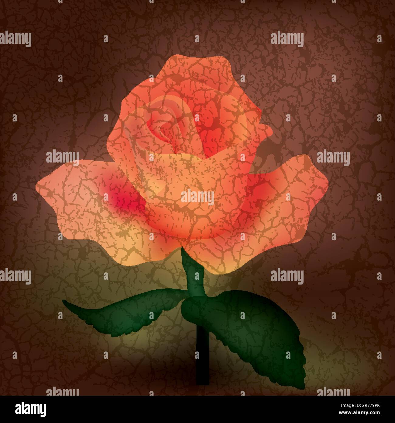 abstract floral illustration with rose on cracked background Stock ...