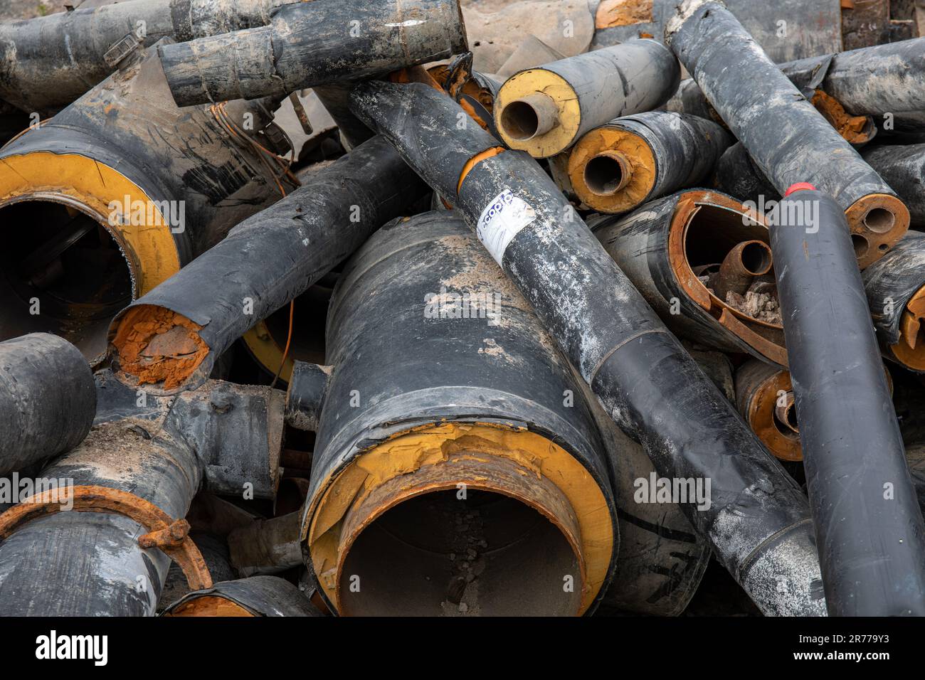 Recycling. Used insulated district heating pipes at scrap metal ...