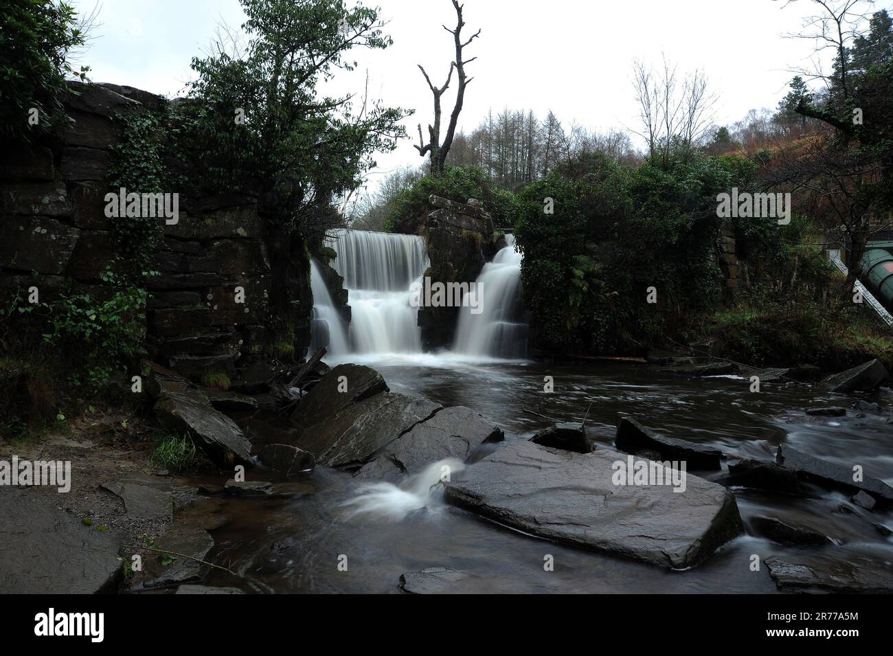 The man-made Penllergaer Waterfall. A drop of around 10 feet ...