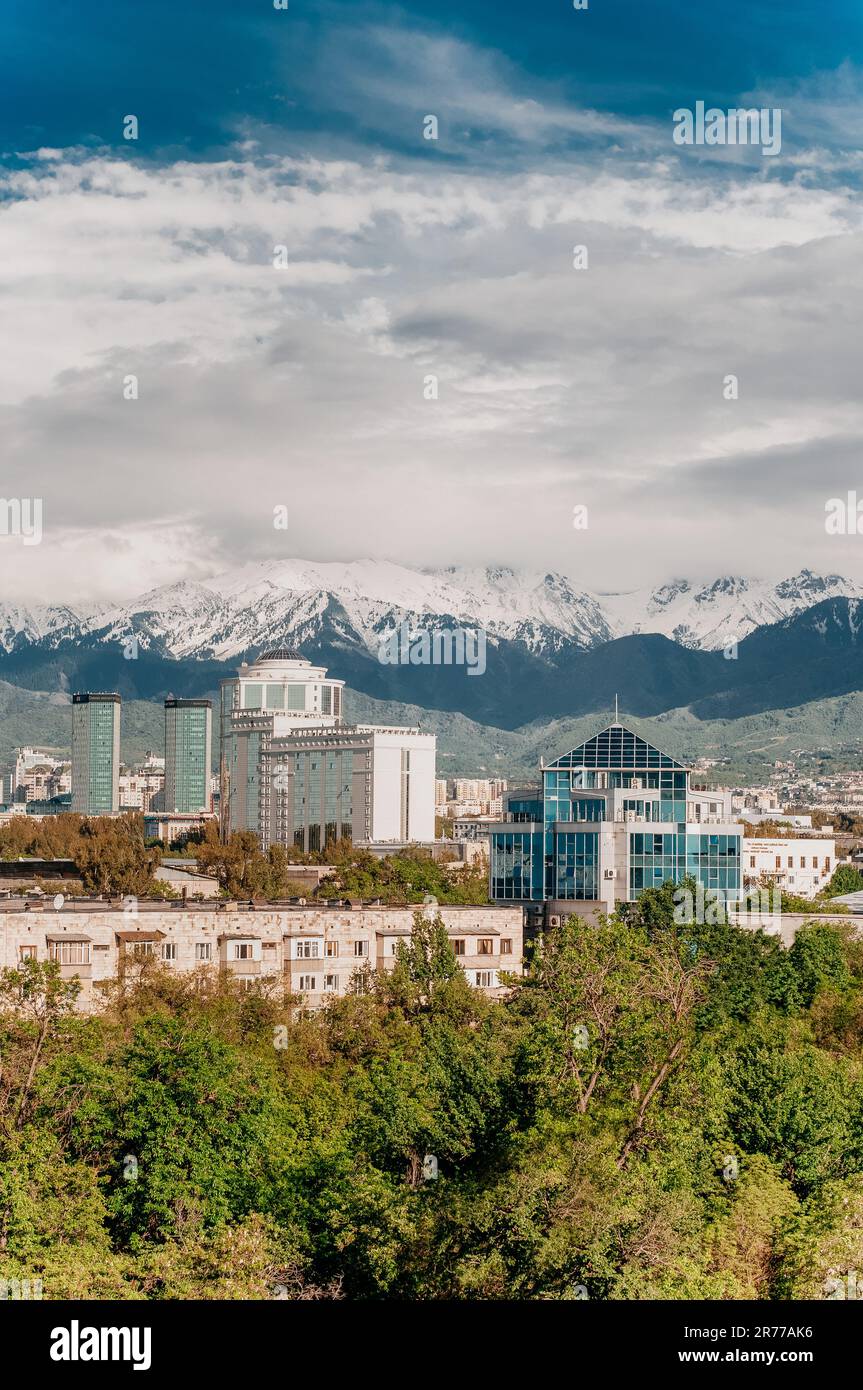 modern green Kazakh city of Almaty with beautiful mountains Stock Photo ...