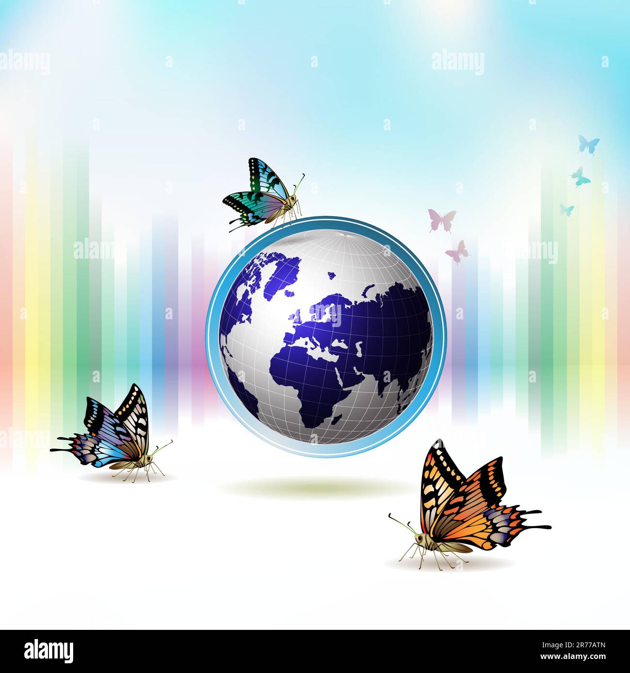 Springtime background with butterflies around the Earth Stock Vector ...