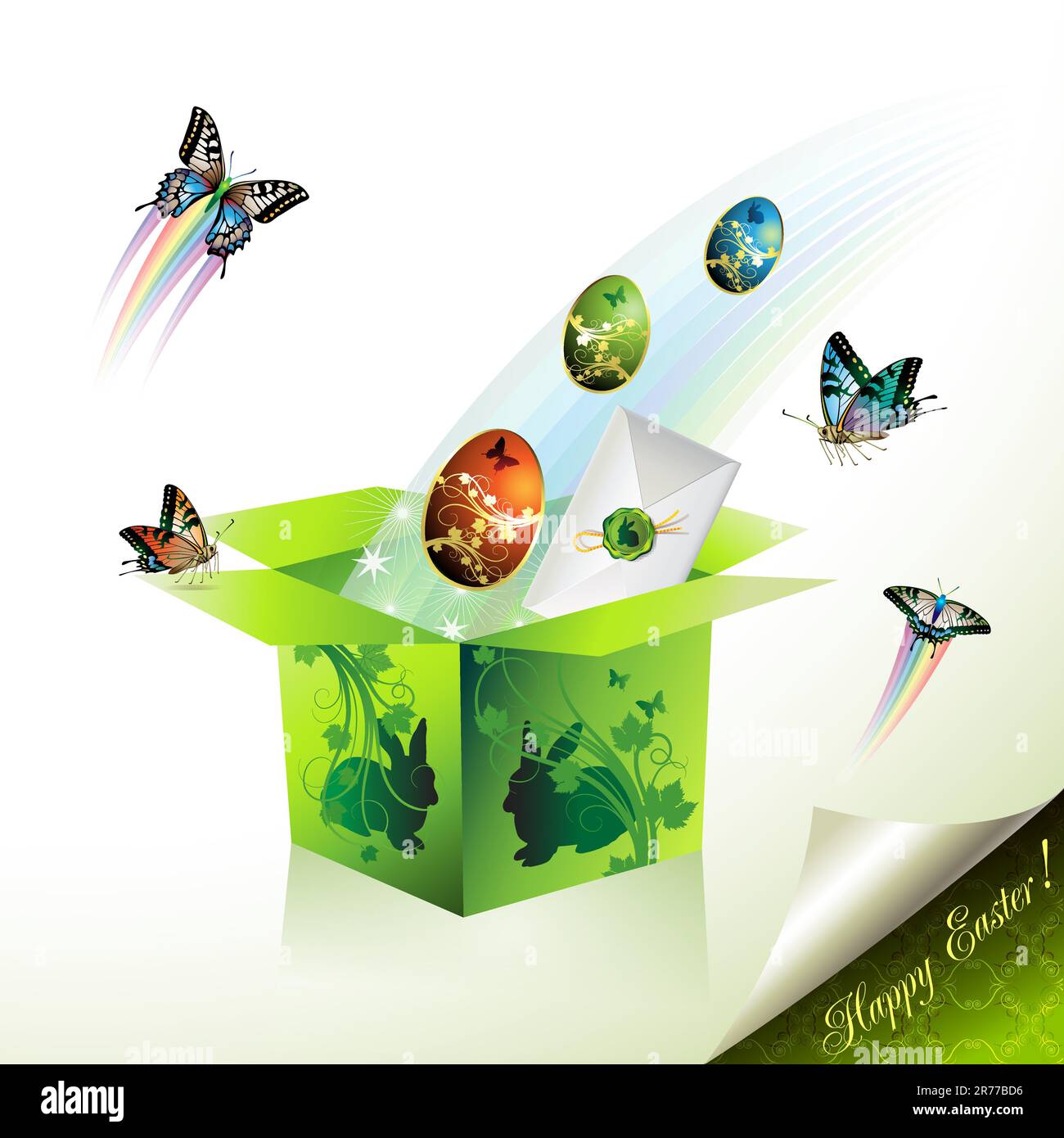 Easter box with decorated eggs and envelope, illustration card Stock ...