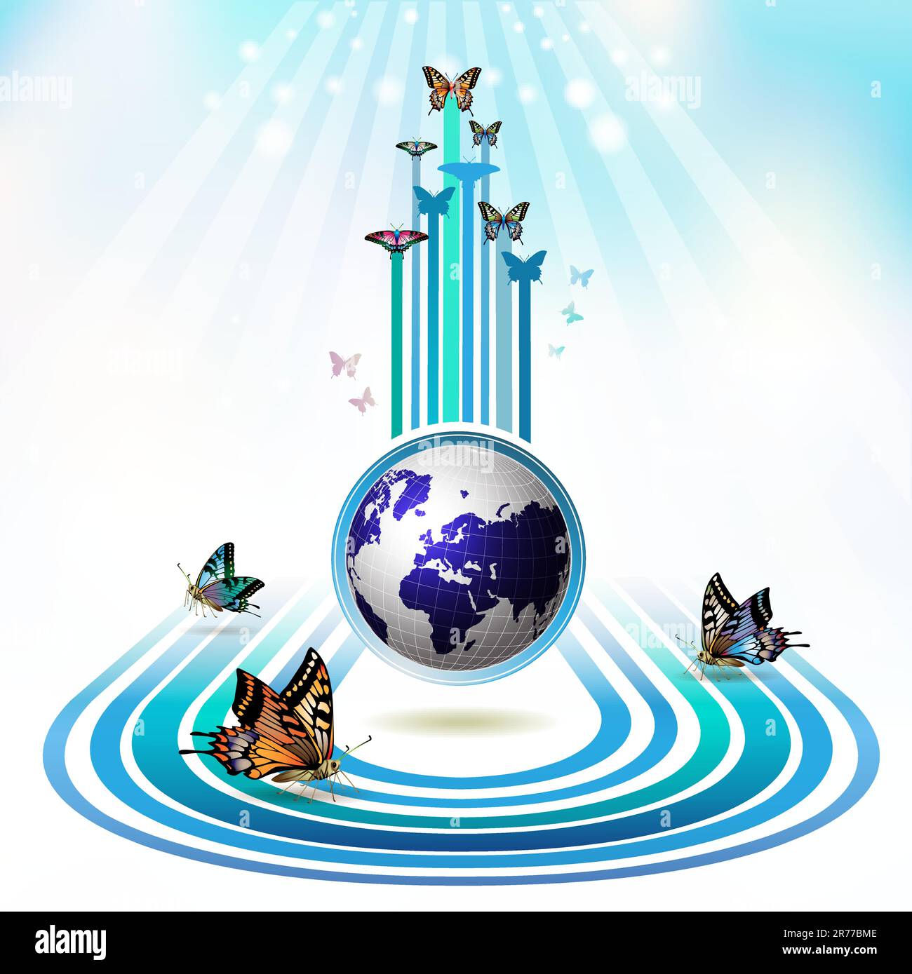 Springtime background with butterflies around the Earth Stock Vector ...