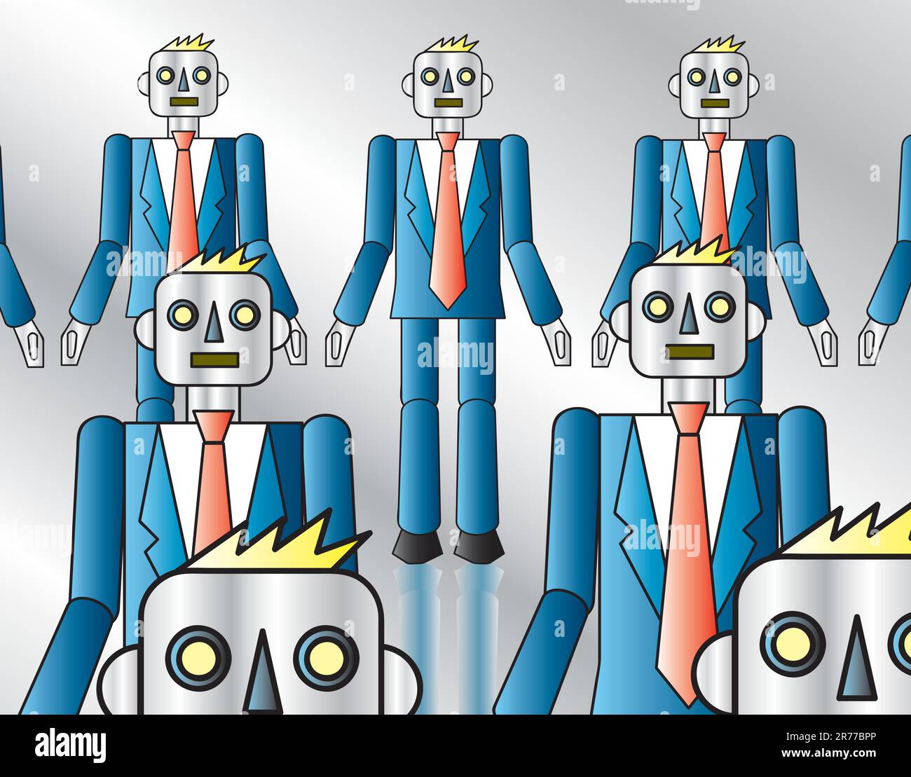 An Assembly Line Of Robots Dressed In Suits Stock Vector Image And Art