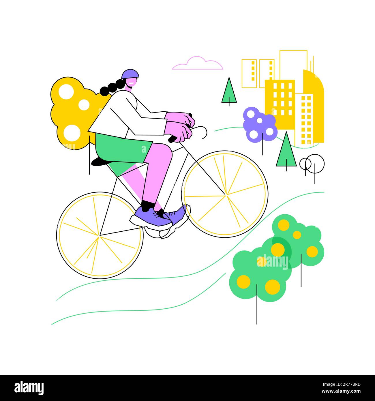 Cycling track isolated cartoon vector illustrations. Smiling girl ...