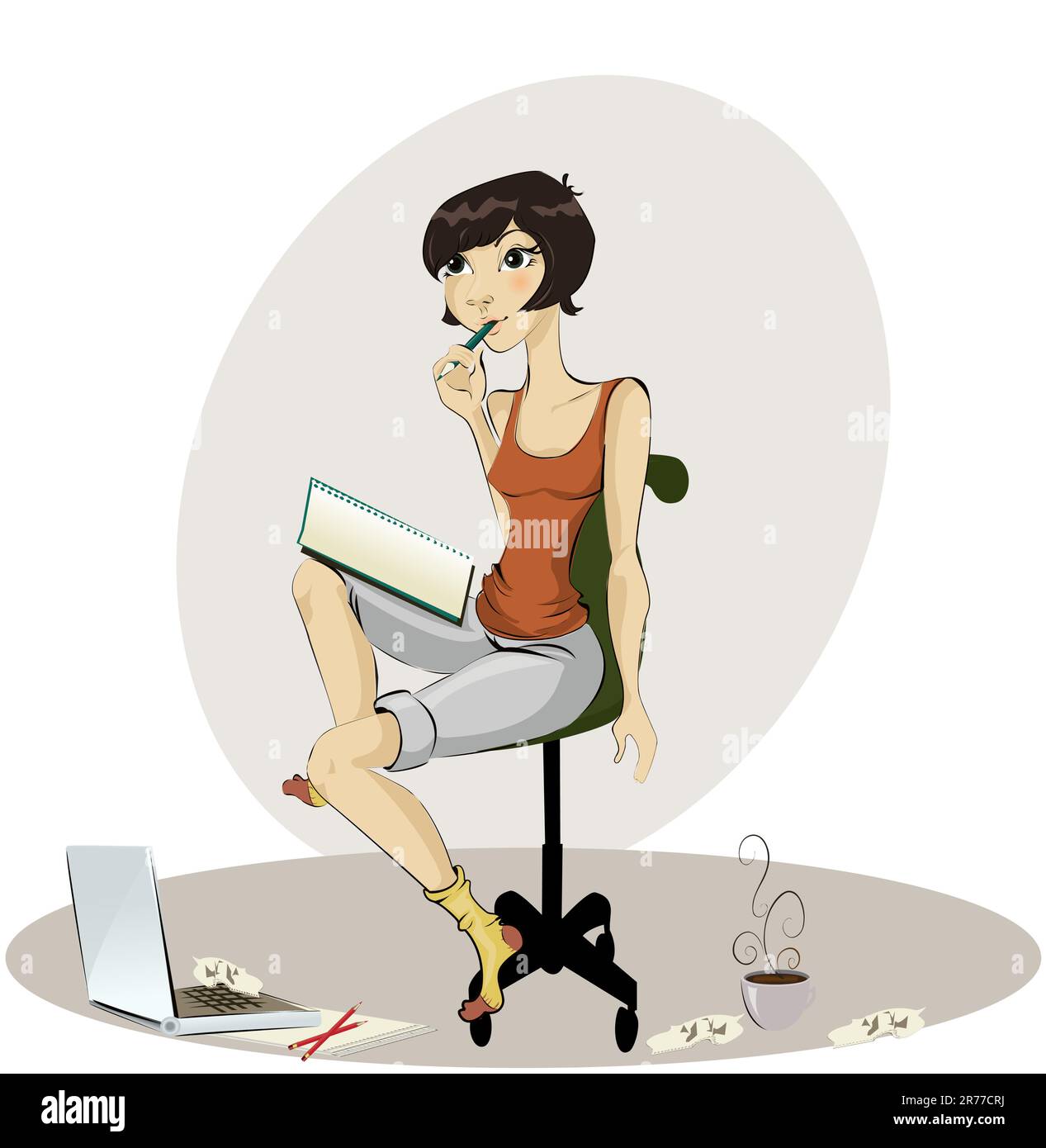 happy young woman drawing Stock Vector Image & Art - Alamy