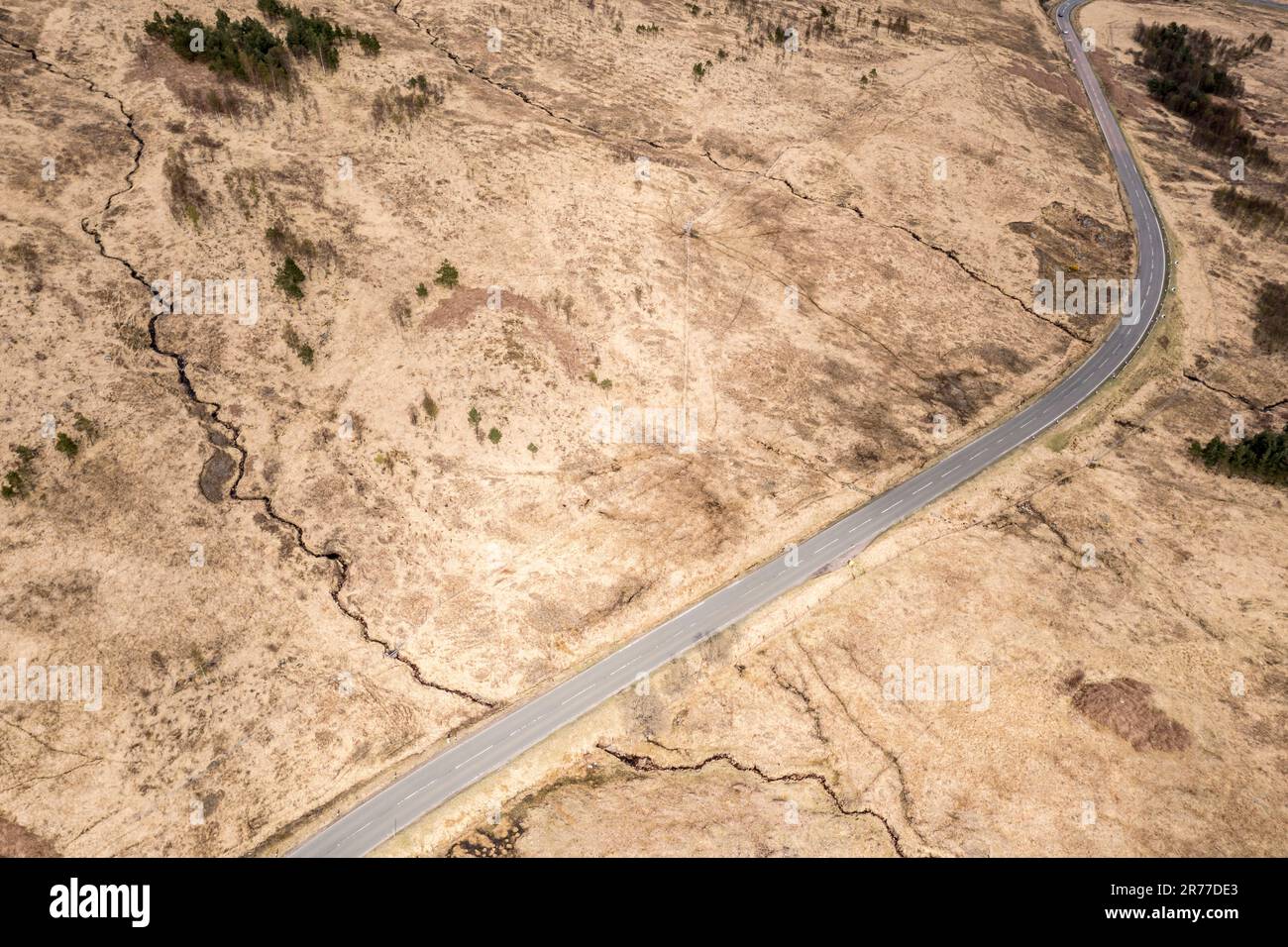 Top down view of mountain road at the Loch Tulla viewpoint, Scotland ...