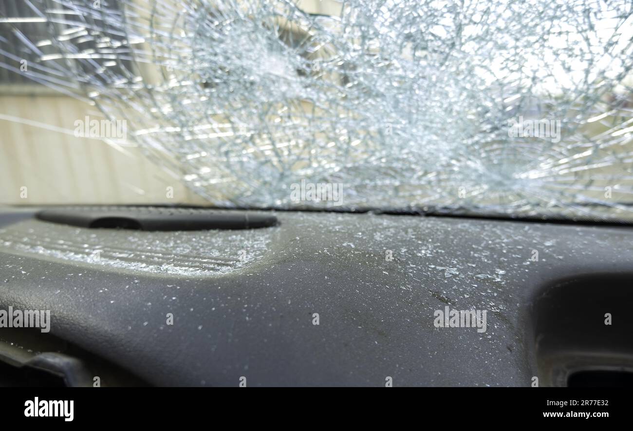 Broken car glass in accident, road safety, driving Stock Photo - Alamy