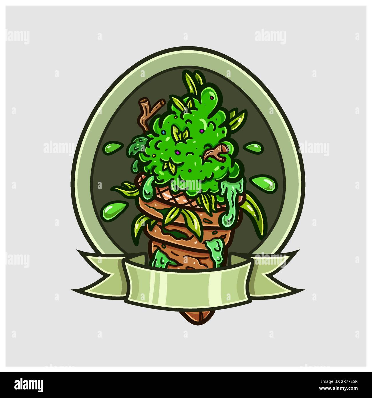 Cartoon Mascot of Weed Bud Ice Cream with Blank Sign Circle Logo ...