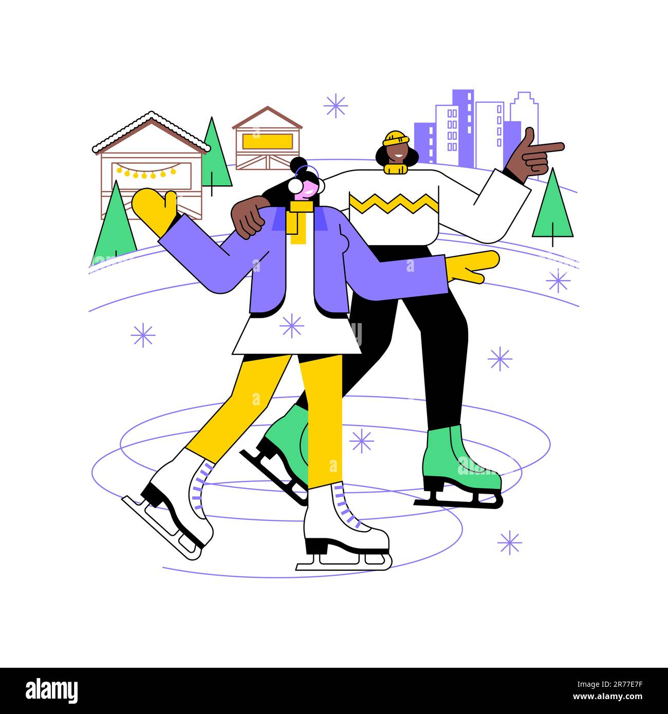 Ice skating rink isolated cartoon vector illustrations. Smiling couple ...